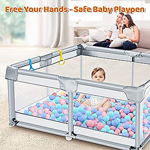 Baby Playpen with Mat, 47x47 inch Large Play Yard for Babies and Toddlers, BPA-Free, Non-Toxic, Sturdy Safety Playard Fence with Anti-Slip Base and Gate, Indoor & Outdoor Kids Activity Play Center