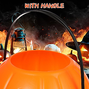 Didiseaon 2Pcs Pumpkin Candy Bucket Halloween Pumpkin Bucket Round Plastic Tub Candy Jar Trick or Treat Bucket with Handle for Halloween Party Supplies