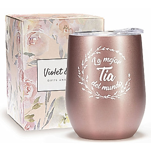 VIOLET & GALE Tia Gifts From Niece 12oz Tumbler Cup Wine Glass Best Tia Ever Gifts Regalos Para Tía de Sobrina Aunt Gifts in Spanish Taza Coffee Mug