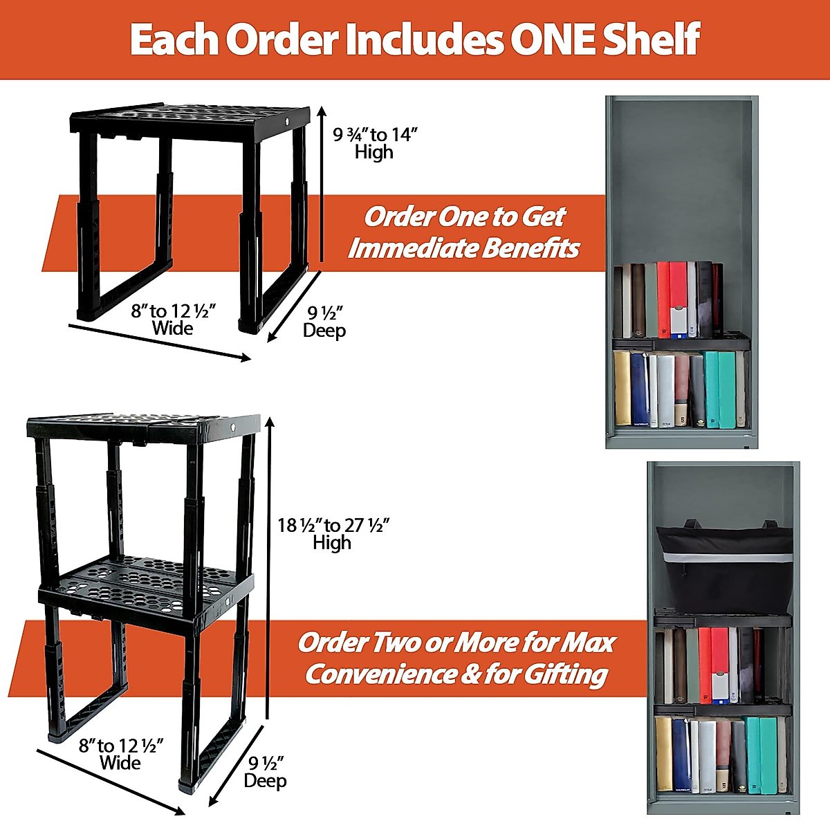 Piffny Locker Organizer Shelf， Adjustable Width and Height, Stackable, Ideal Locker Shelf for School, Office, Gym Lockers, or Even Kitchen Cabinets & Under Sink Organization (Magenta)