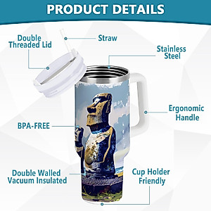 KUEJOP Stainless Steel Vacuum Insulated Tumbler Moai Statues Water Bottle with Lid and Straw