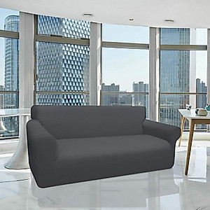 Granbest Water-Repellent Sofa Cover Luxury Thick Couch Covers for Dogs Stylish Jacquard Pattern Stretch Sofa Slipcover Non Slip Furniture Protector with Foam Sticks(Large,Gray)