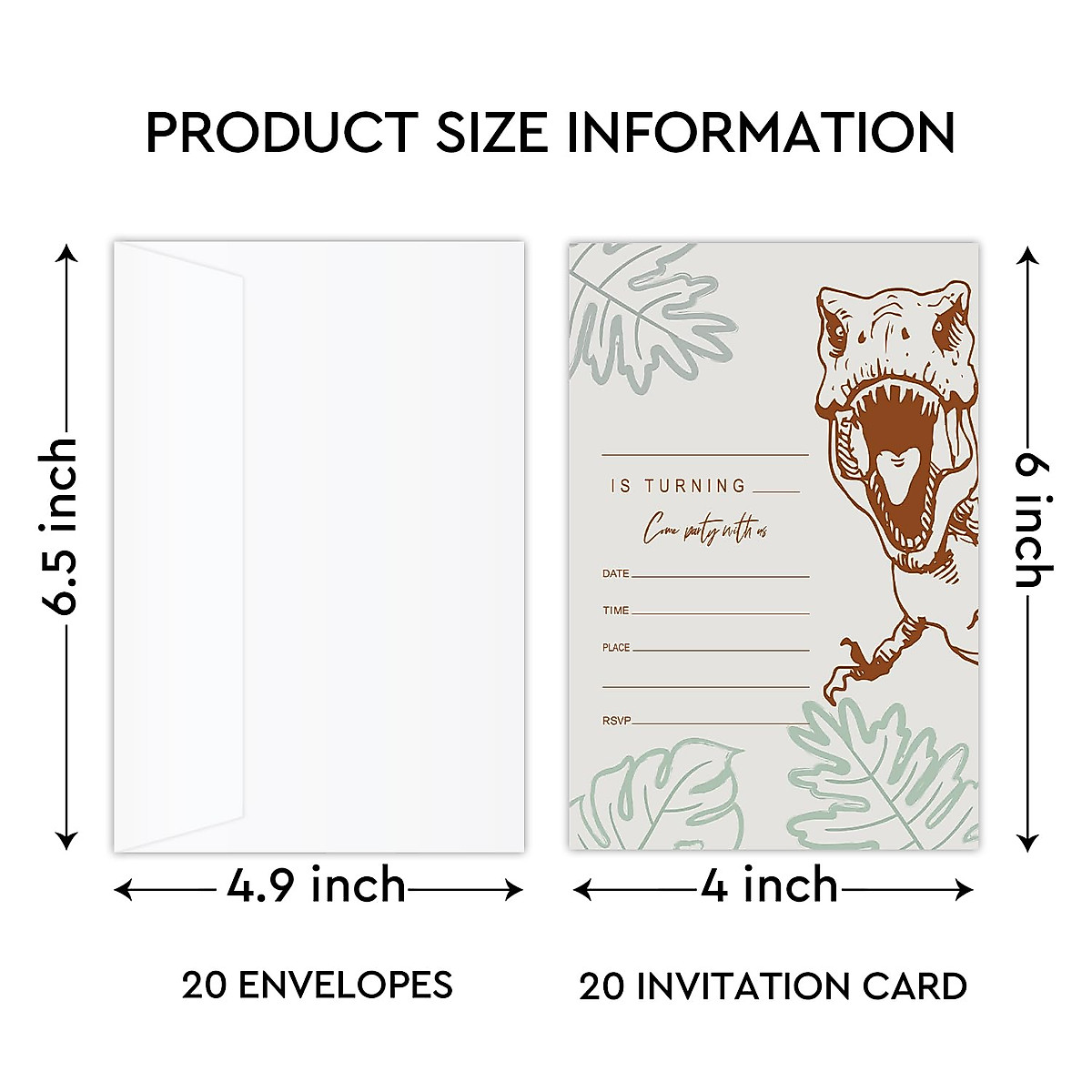 YUEXLL Dinosaur Birthday Party Invitations Cards with Envelopes, T-Rex Party Invitations, Birthday Celebration Supplies, Double-sided Fill-in bday Invites for Boys Girls - C03