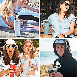 Avky 4 Pcs Straw Cover Cap for Stanley Cup, 10mm 0.4in Flower Shape Straw Covers Cap with 30&40 Oz Tumbler with Handle Dust-Proof Reusable Straw Tips Lids Black & Off White