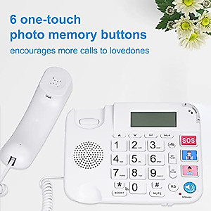 NewPal Hands-Free Dial Photo Memory Corded Phone,No Need to use Batteries,Energy efficient,Corded Telephone Big Button with Speaker, SOS Desk Telephones Easy Ready Digit Numbers, White