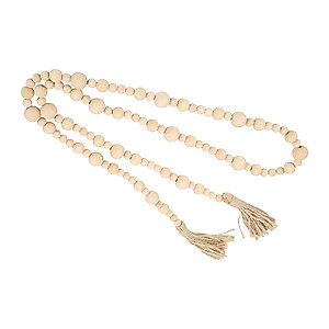 Wood Bead Garland with Tassel, Wooden Farmhouse Beads Rustic Prayer Beads Wall Hanging Decoration for Table, Wall, Shelf, Tray, Christmas Tree, Living Room, Bedroom, Entry Table Decor