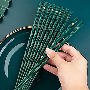 5 Pairs Food Grade Polymer Laser Engraving Japanese Chopsticks, Squared Edge Non-Slip Reusable Sushi Sticks Hashi Handmade Christmas Gift (Five pairs antique chopsticks)