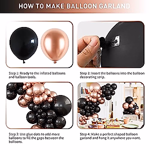 Rose Gold and Black Balloon Arch Kit, Metallic Rose Gold and Black Balloon Garland Kit with Different Sizes 18/12/10/5 inch Balloons for Graduation Birthday Wedding Anniversary Party Decorations