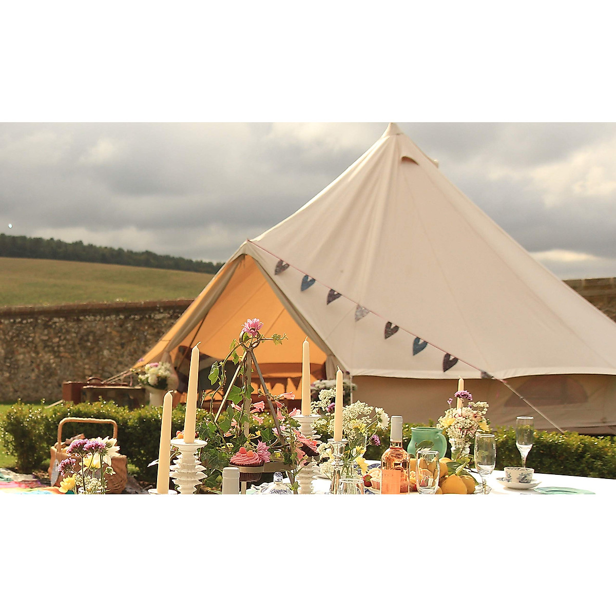 Outdoor Luxury Glamping Bell Tents for Boutique Camping and Occasional Family Camping Trips and Festivals and Human shelter for inhabiting or Leisure(Dia. 4meters)
