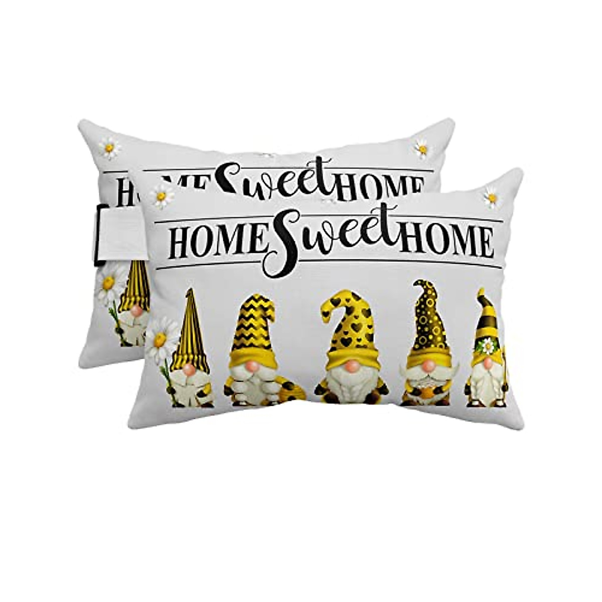 Recliner Head Pillow Ledge Loungers Chair Pillows with Insert Spring Lovely Gnome White Daisy Pattern Lumbar Pillow with Adjustable Strap Outdoor Waterproof Patio Pillows for Beach Pool, 2 PCS