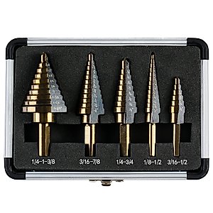 IRONANT Step Drill Bits, 5PCS HSS Titanium Step Drill Bit Set, 50 Sizes High Speed Steel Step Bits for Metal with Aluminum Case