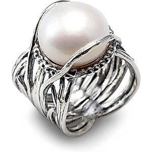 Joolala Solo Ring Cultured Pearl 925 Sterling Silver Ring Elegant and Stylish Design – Various Models – Gorgeous vintage Finish – Ideal Promise Ring, Engagement, Anniversary (9)