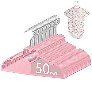 Kigley 50 Pieces Kids Pink Heart Hangers 12.8 Inch Plastic Space Saving Baby Hangers Kids Hangers for Nursery Cute Hangers with 360 Degree Swivel Hook Stackable and Non Slip