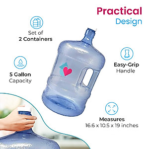 LavoHome 5 Gallon Water Bottle With Screw Cap, Reusable 5 Gallon Water Container With Easy Grip Handle, BPA Free Water Jug for Home or Camping, 5 Gallon Water Storage Containers, Set of 2