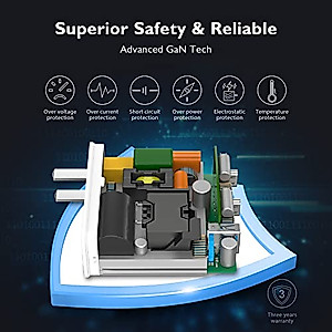 Huntkey 100W USB C Charger 3-Port GaN PD Fast Power Adapter USB C Wall Charger Block for MacBook Pro/Air, Dell XPS, iPad, iPhone 14/14 Pro /13/13 Pro, Galaxy S22/S21, Pixel and More(2Pack Cable)