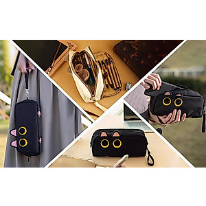 Hongdian Large Capacity Pencil Case Black Color, 3D Cat Pen Bags Pencil Pouch Organizer for Office College School