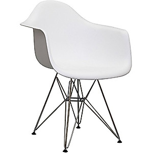 Modway Paris Mid-Century Modern Molded Plastic Dining Armchair with Steel Metal Base in White