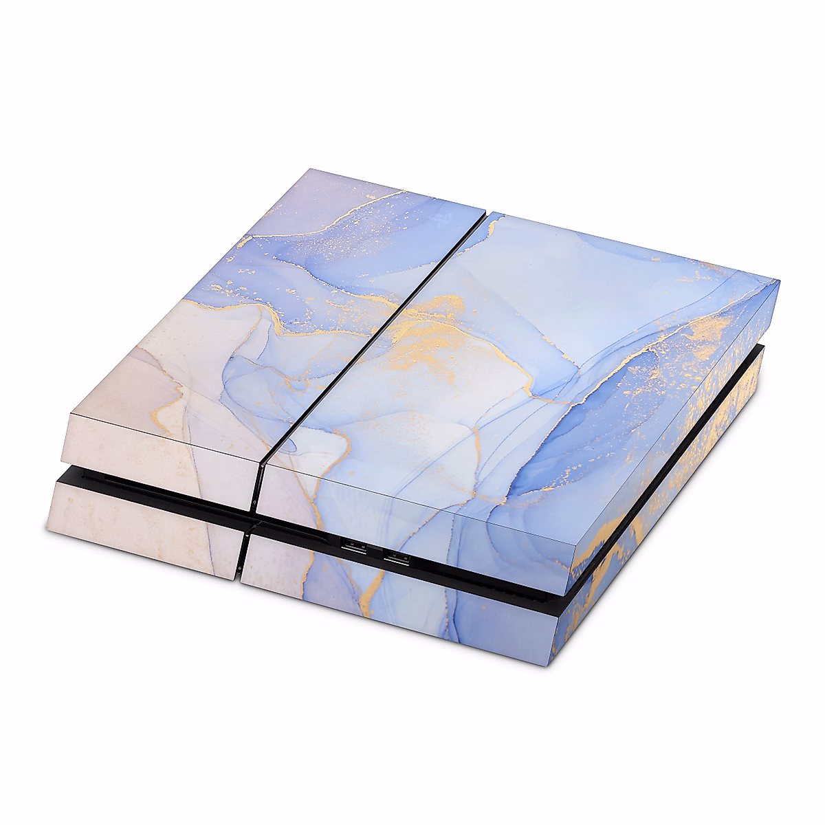 ZOOMHITSKINS Compatible with PS4 Skin, Compatible for Playstation 4, Agathe Pastel Blue White Marble Gem Granit Planet Cute Gold, 1 PS4 Console Skin, Easy to Install, 3M Vinyl Decal, Made in The USA