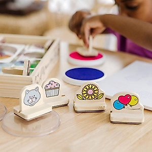 Melissa & Doug My First Wooden Stamp Set Favorites (8 Stamps with Handles, 2 Washable Ink Pads) Wooden Kids Stamps With Handles Set, For Kids Ages 3+