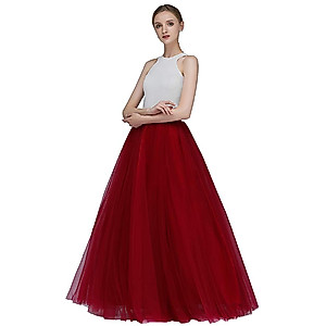 EllieHouse A Line Long Maxi Bridesmaid Tulle Skirt for Wedding Evening Party P68 Burgundy L
