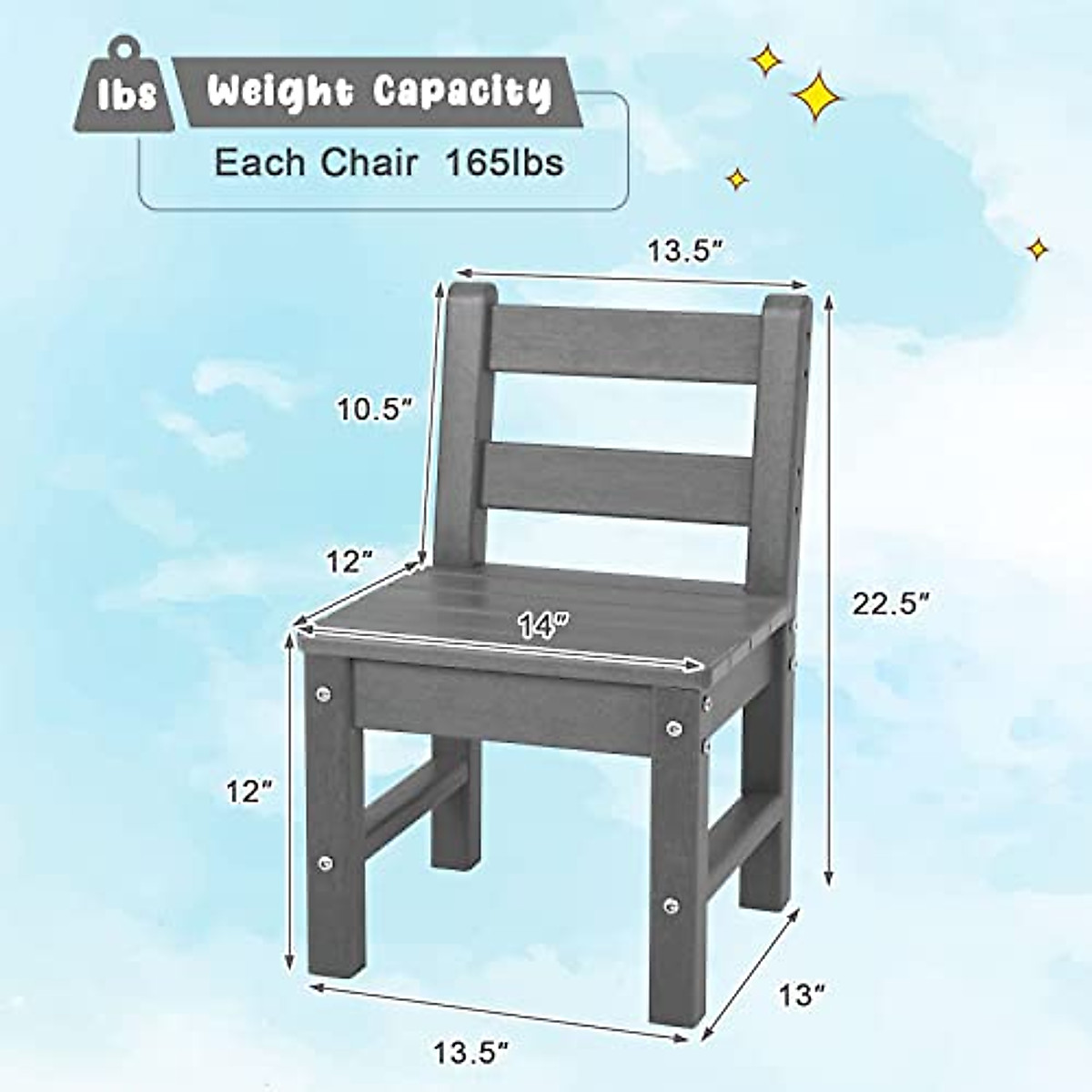 Costzon Kids Chair, 2PCS All-Weather & Heavy-Duty Children Learning Chairs w/Backrest for Playroom, Nursery, Backyard, Garden, Indoor & Outdoor Gift for Boys Girls, Waterproof Toddler Chair (Grey)