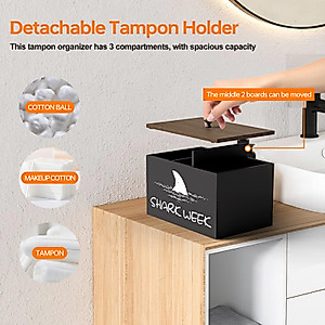 Tampon Holder For Bathroom, Tampon Storage Container,Feminine Product Organizer,Removable Organizer，Shark Week Wood Box With Lid, Tampon Organizer，Christmas Gifts for Mom and Female Friends (Black)