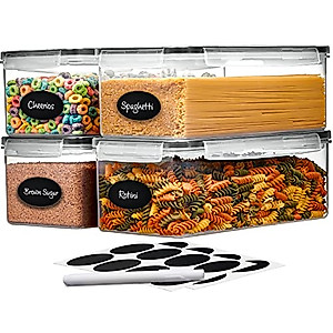Airtight Food Storage Containers Set of 4 - Pasta Containers for Pantry Organization and Storage, BPA Free Spaghetti Container, Air Tight House Kitchen Storage Containers