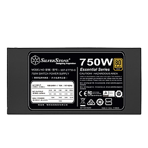 SilverStone Tek 750W 80 Plus Gold Fixed Cable Power Supply with Flat Black Cables and Quiet Fan Curve SST-ET750-G