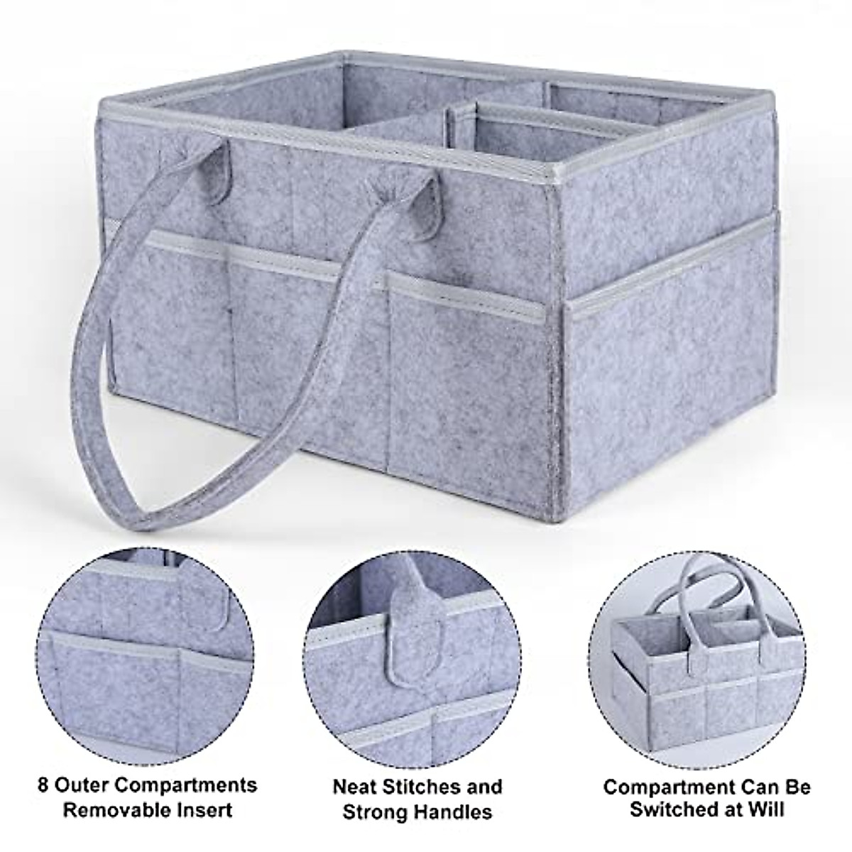 VOISEN Baby Diaper Caddy Organizer, Nursery Storage Basket Bin Baby Car Bag Portable Diaper Organizer Caddy for Nursery Newborn Boy and Girl (Gray)