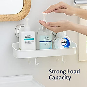 TAILI Suction Shower Caddy With 4 Hooks, Bathroom Shower Basket Wall Mounted Shower Organizer for Shampoo, Body Wash,Conditioner, Plastic Shower Rack for Kitchen & Bathroom, Drill-Free Removable