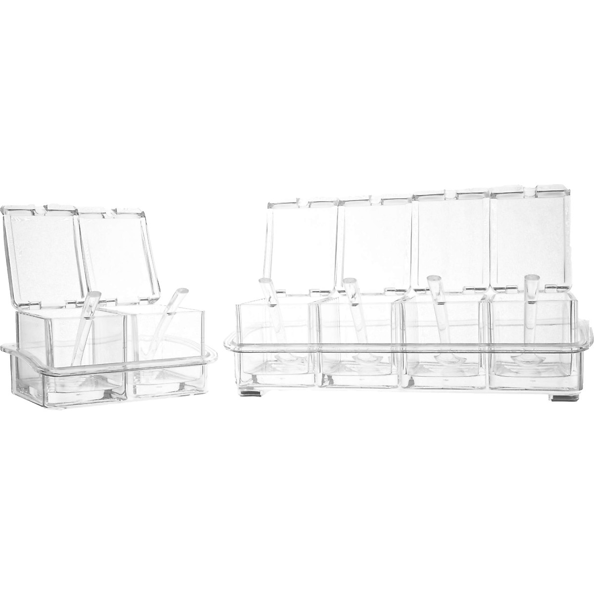 Six Compartment Condiment & Spice Box Serving Set with Spoons - 2 & 4 Section Seasoning Storage Container Rack Combo Set with Removable Cruet Jars (5.75 oz capacity each) | by ImpiriLux