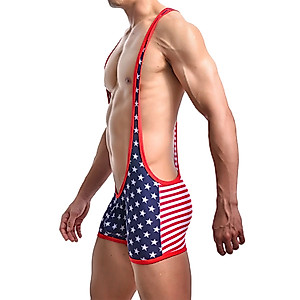 sandbank Men American Flag Wrestling Singlet Jockstrap Bodysuit Active Underwear (XL,Golden Leopard)