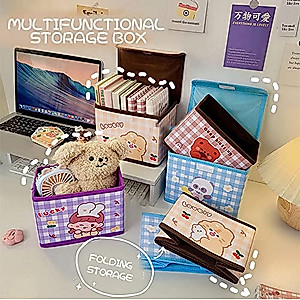 Chanshi Fabric Storage Bin, Folding Basket with Lid - Non-Woven Cloth Storage, Portable Desktop Organizer, Cartoon Patterns Open Shelf Box for Desktop Sundries Snacks