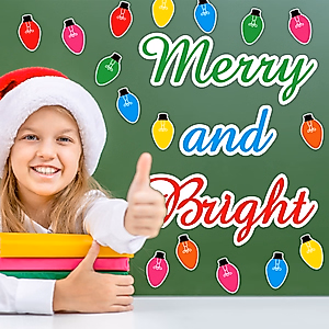 Christmas Bulletin Board Decorations, Merry and Bright Light Bulb Paper Cutouts Xmas Holiday Winter Classroom Wall Decorations for Kids Nursery Home Bedroom