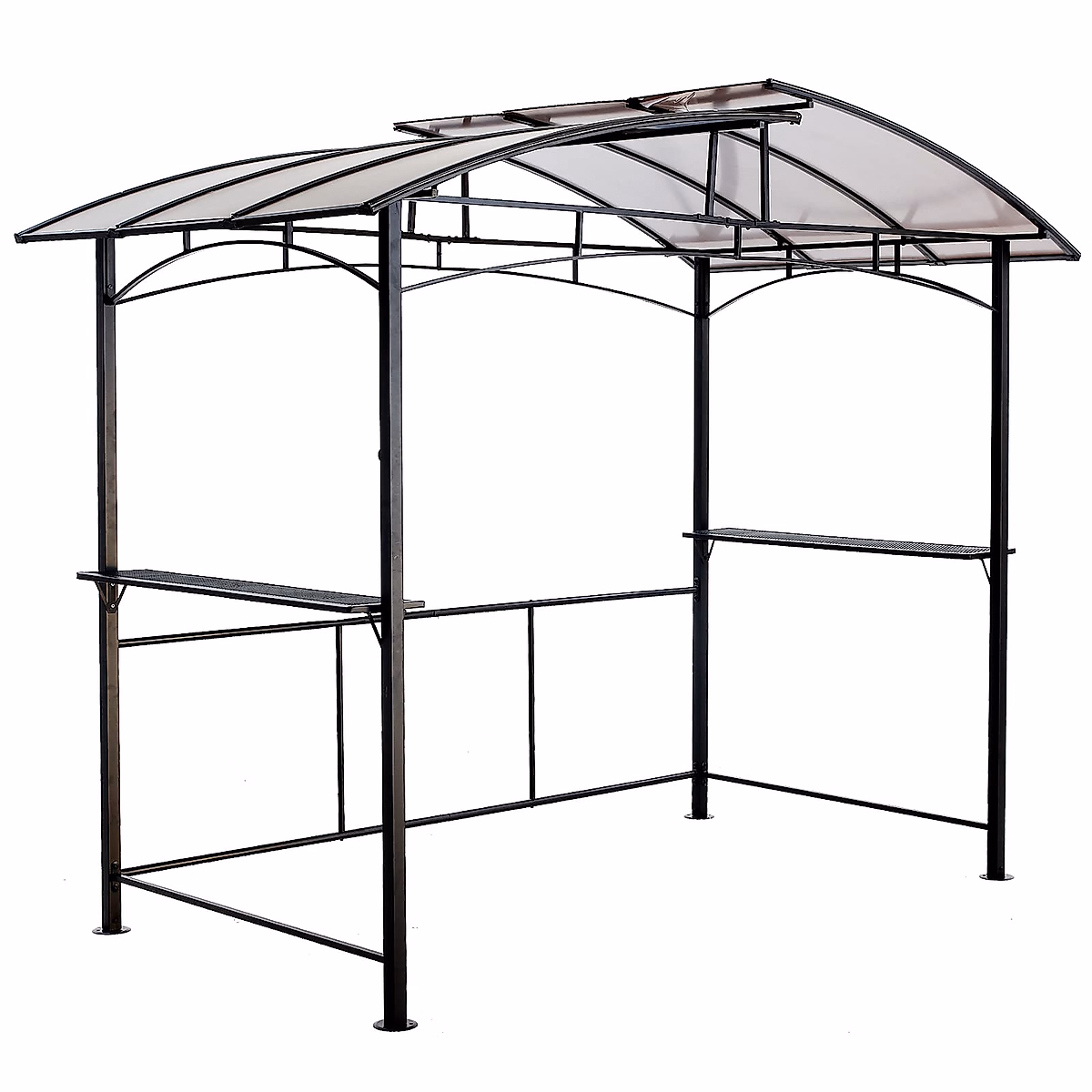 8'x5' Hardtop Grill Gazebo, Outdoor BBQ Gazebo with Interlaced Vented Polycarbonate Roof, Permanent Hard Top Gazebo with Two Shelves, Steel Barbeque Grill Canopy for Patio, Deck, Backyard and Garden