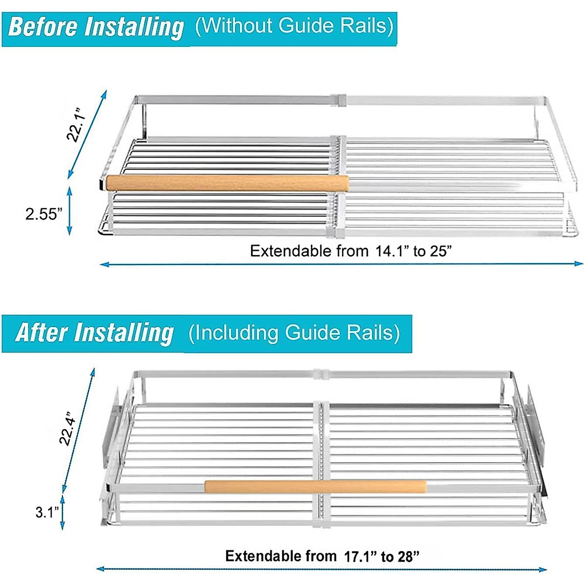 GEDLIRE Expandable Pull Out Cabinet Organizer, Heavy Duty Slide Out Pantry Storage Shelves, Sliding Drawer Organizer Rack for Kitchen Cabinets, Under Sink, Home, 17.1"-28" W x 22.4" D