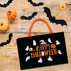 Mhtdet 2PCS Halloween Trick or Treat Bags, Glow in The Dark Halloween Candy Tote Bag with Handle, Halloween Canvas Tote Bag, Reusable Halloween Bags for Trick or Treating, Halloween Party