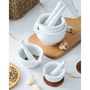 Porcelain Mortar and Pestle, Spice Garlic Herb Grinder,Mixing Grinding Bowl, Crusher Set,Kitchen Tools- 3.2inch