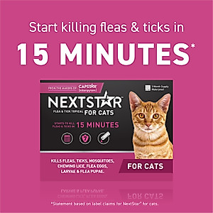 NEXTSTAR Flea and Tick Prevention for Cats, Small Cat and Kitten Treatment & Control, Fast Acting Waterproof Topical Drops, 1 Month Supply