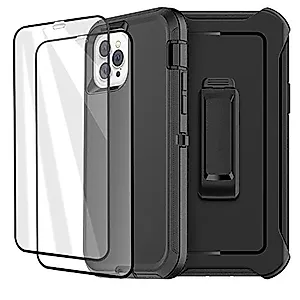 Defense iPhone 12 Case iPhone 12 Pro Case with Two Screen Protector 3 Layer Rugged Heavy Duty Cases for iPhone 12/ iPhone Pro,6.1 inch 2020 (Black)