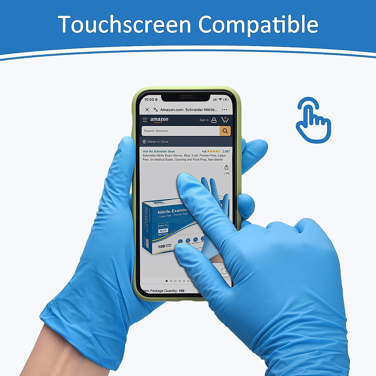 Schneider Nitrile Exam Gloves, 5 mil, Large, Box of 50, Heavy Duty Disposable Gloves, Textured, Latex Free, Food Safe, Industrial Gloves for Medical, Cleaning, Cooking, Blue