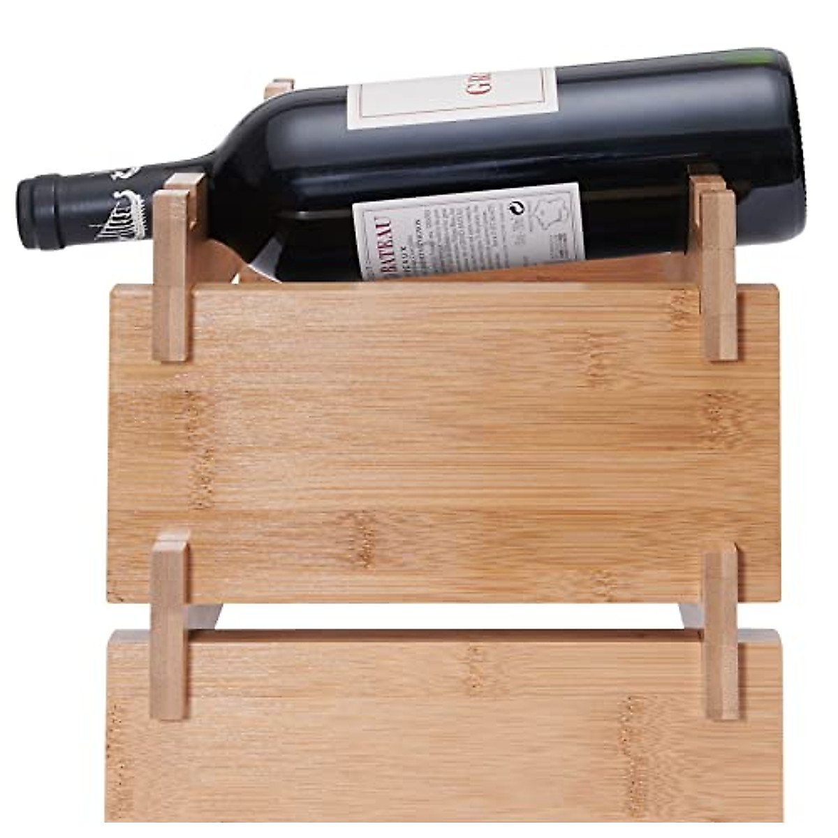 Modular Stackable Bamboo Wooden Wine Rack; Easy to Assemble & Add Levels; Bottles Rest Slanting Downwards to Keep Corks Moist; for Kitchen, Pantry, Cellar Storage (24 Bottle Capacity, 6 x 4 Rows)