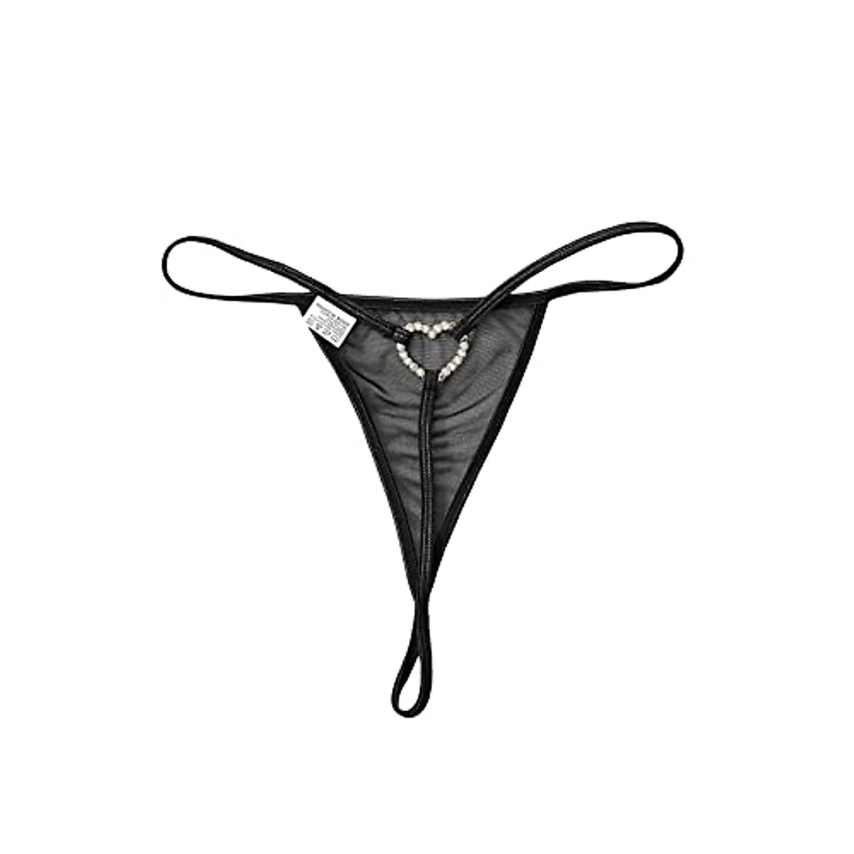 WDIRARA Women's Snakeskin Print Heart Ring Panty Strappy Underwear Thong Black Rhinestone S