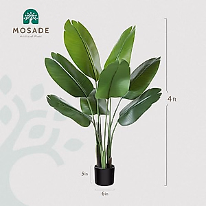 MOSADE 4FT Artificial Bird of Paradise Plant,Tall Fake Tropical Palm Tree with Woven Seagrass Basket, Realistic Faux Tree,8 Detachable Trunks Silk Plants for Modern Home Décor Indoor Office