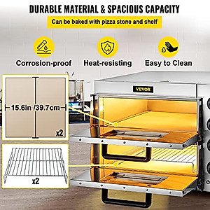 VEVOR Commercial Pizza Oven Countertop, 14" Double Deck Layer, 110V 1950W Stainless Steel Electric Pizza Oven with Stone and Shelf, Multipurpose Indoor Pizza Maker for Restaurant Home Pretzels Baked