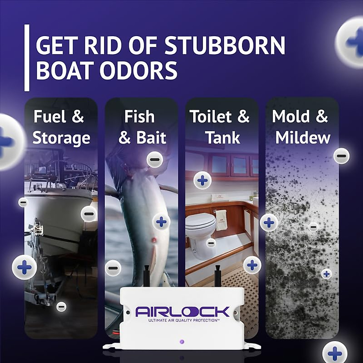 Airlock Boat Odor Air Purifier - Marine Air Purifier for Fresh Clean Air | Boat Accessories | Easy to Install | Maintenance-Free | Deodorizer Odor Eliminator