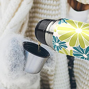 Stainless Steel Leather Vacuum Insulated Mug Flower Thermos Water Bottle for Hot and Cold Drinks Kids Adults 16 Oz