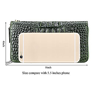 PIJUSHI Wristlet Wallet Crocodile Leather Wallets for Women Ladies Clutch Purse (1058 Green)