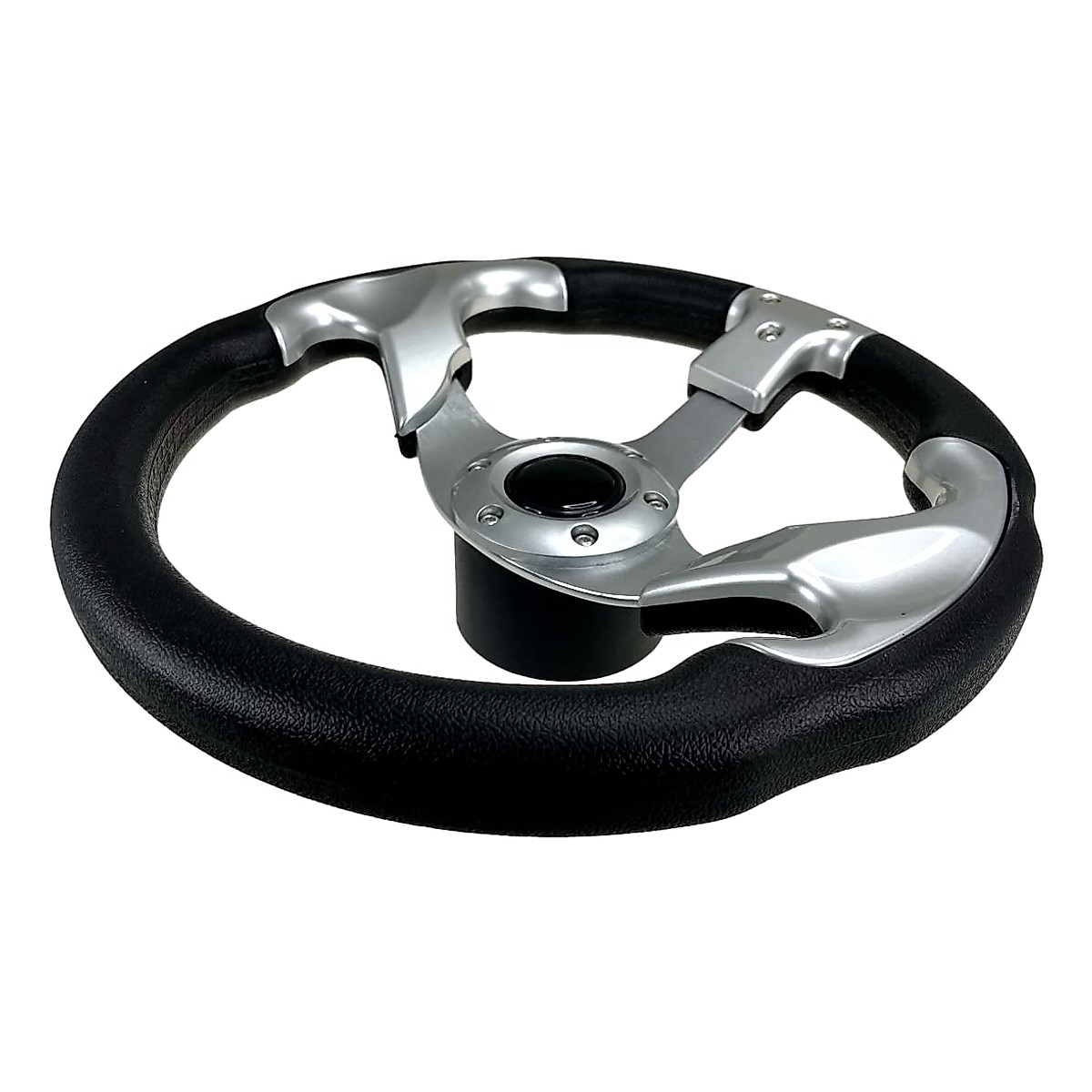 Pactrade Marine Boat Pontoon Non-Magnetic Steering Wheel Aluminum Frame Polyurethane (PU) Sleeves 3 Spokes 12-1/2" Diameter Aluminum Hub with 3/4" Tapered Bore (Silver, Silver Spokes)