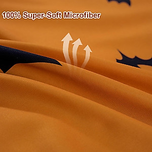 Xruibed Halloween Duvet Cover Set King Pumpkin Bat Orange Bedding Duvet Cover Set 3 Pieces Halloween Duvet Cover with 2 Pillowcases Funny Halloween Comforter Cover Set for Kids Teens 104"x90"